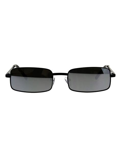 Mens Retro Vintage Narrow Rectangular Og Mirror Lens Sunglasses Black