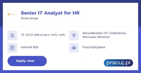 Oferta Pracy Senior It Analyst For Hr Ework Group Warszawa