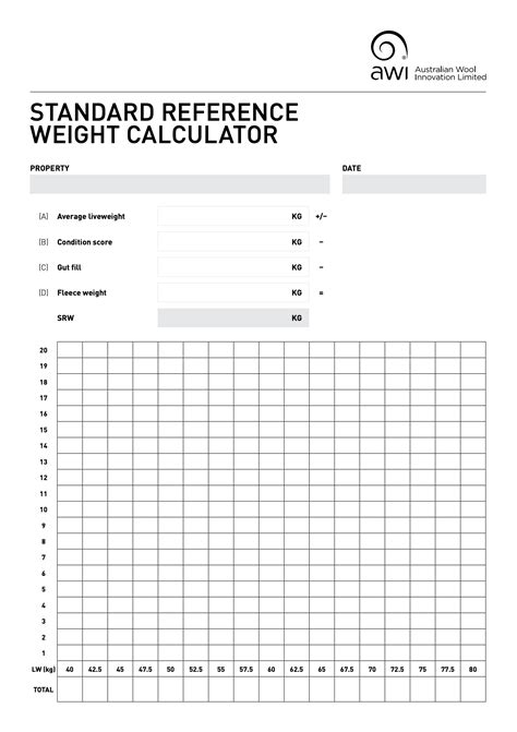 Tool 107 Standard Reference Weight Calculator