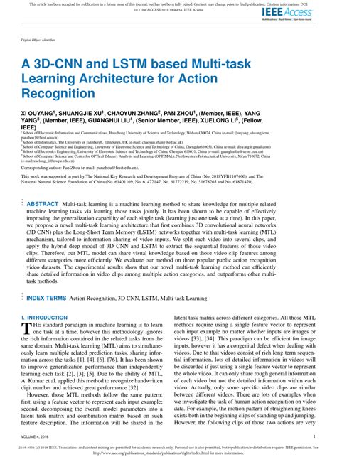 PDF A D CNN And LSTM Based Multi Task Learning Architecture For Action Recognition