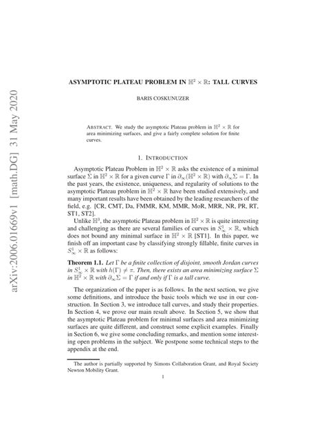 Pdf Asymptotic Plateau Problem In H2xr Tall Curves