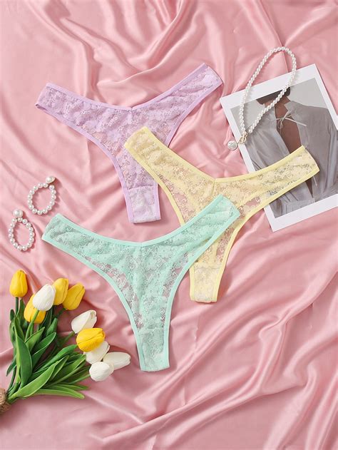 Plus 3pcs Sheer Lace Panty Bra And Panty Sets Panties Lace Panties