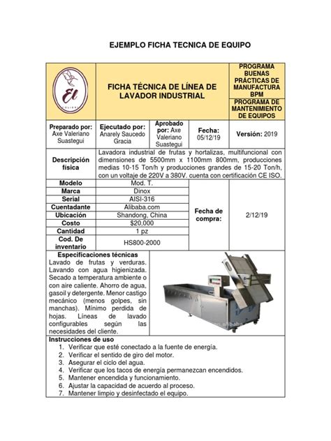 Ejemplo Ficha Tecnica De Equipo Pdf