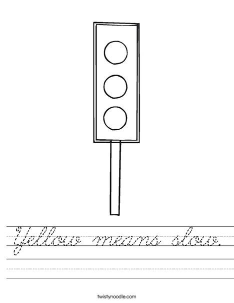Yellow Means Slow Worksheet Cursive Twisty Noodle