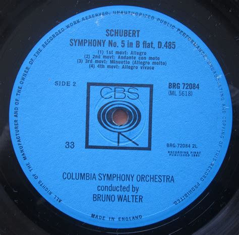 Brg 72084 Bruno Walter Schubert Symphony 5 And 8 Unfinished Cbs Mono Nm
