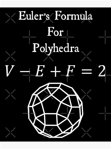 Eulers Formula For Polyhedra Topology Vintage Math Physics Design White On Black Background