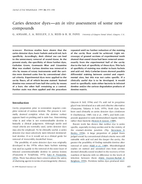 Pdf Caries Detector Dyes An In Vitro Assessment Of Some New Compounds