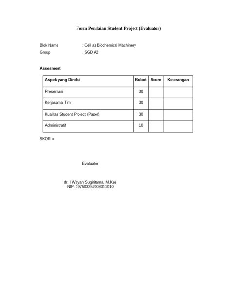 Eval Form Penilaian Student Projec1 Eval Pdf