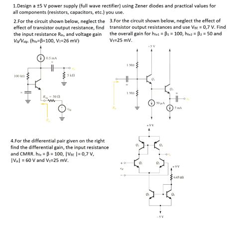 Solved Design A 5v Power Supply Full Wave Rectifier Using Zener Diodes And Practical Values