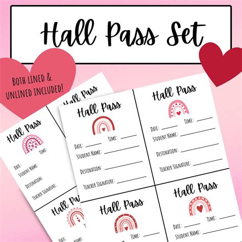 Hall Passes Hall Pass Set Printable Lined And Unlined Boho Rainbow