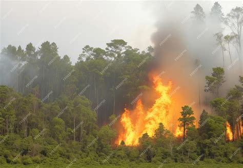 Extensive Forest Fire With Heavy Dark Smoke In Tropical Forest Cause Of
