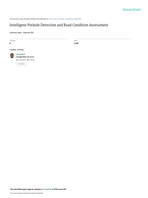 Intelligent Pothole Detection And Road Condition A Pdf Statistical Classification