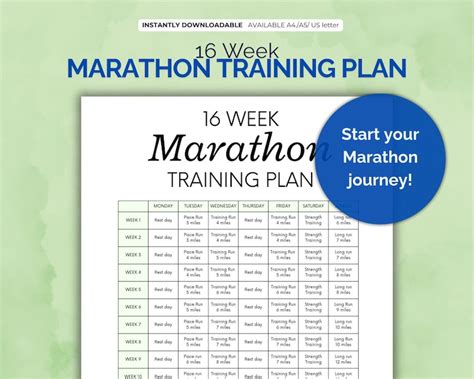 Printable 16 Week Marathon Training Plan Running Guide Cardio Tracker