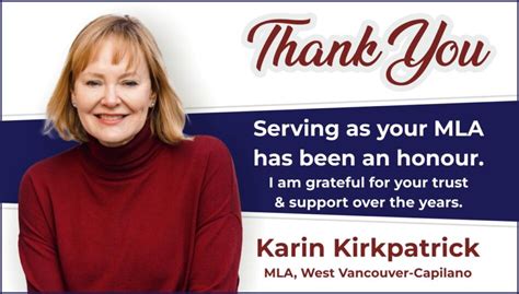 Retiring Mla Karin Kirkpatrick Reflects On Her Journey And Thanks Community