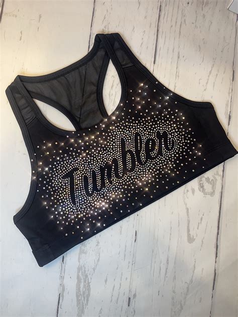 Rhinestone Tumbler Crop Top Sports Bra For Cheerleaders Etsy