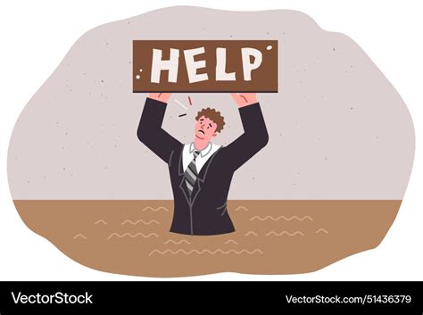 Man Asks For Help Stuck In Quicksand As Metaphor Vector Image