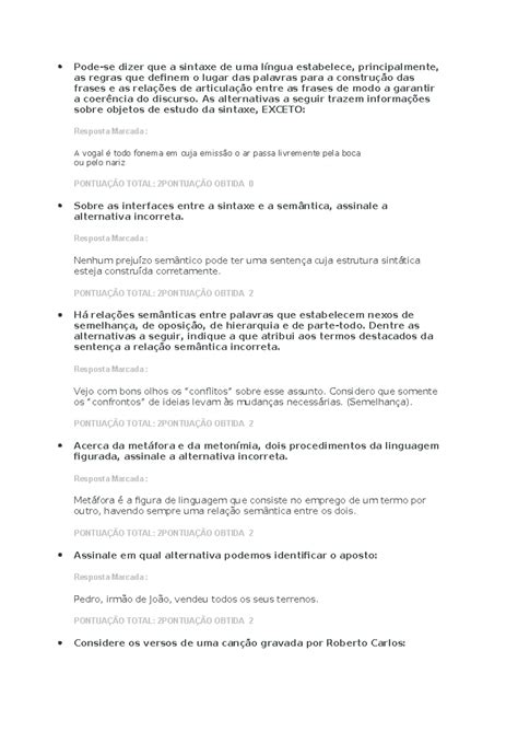 Questionário I Sintaxe Do Português QuestionÁrio I Sintaxe Do