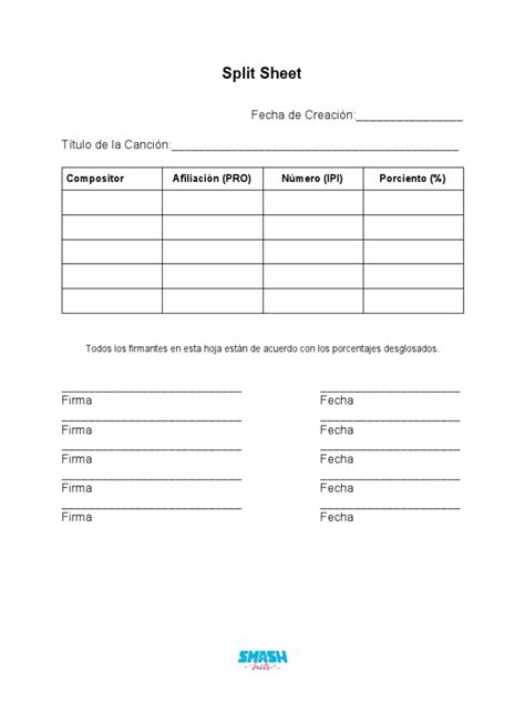 Split Sheet Template Pdf