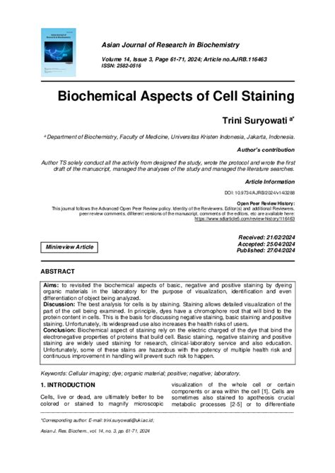 Pdf Biochemical Aspects Of Cell Staining