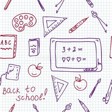 School Seamless Pattern In The Notebook Stock Vector Illustration Of