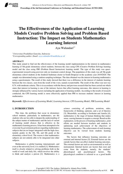 Pdf The Effectiveness Of The Application Of Learning Models Creative