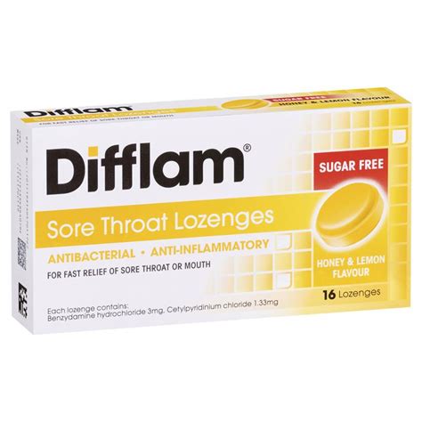 Difflam Sugar Free Honey And Lemon 16 Lozenges Nz