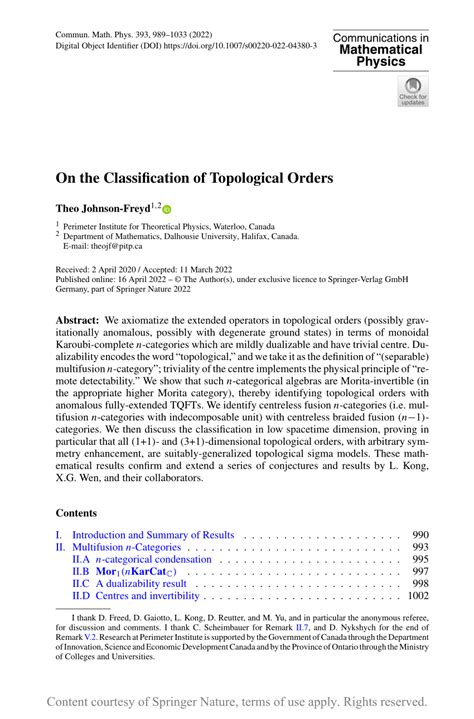 On The Classification Of Topological Orders