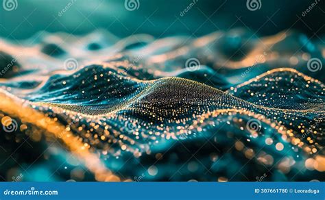 Digital Wave With Many Dots And Particles Abstract Dynamic Wave Background Stock Illustration