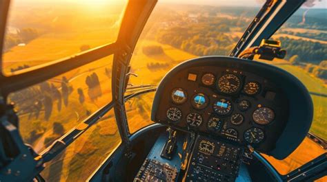 Inside Helicopter Cockpit Landing In An Open Field Premium Ai Generated Image