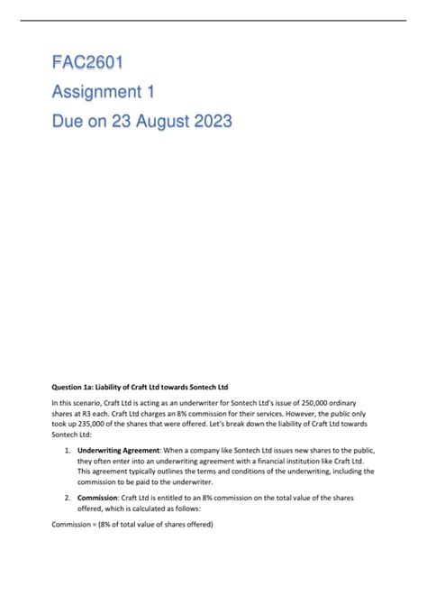Fac2601 Assignment 1 Second Semester Due On 23 August 2023 Financial