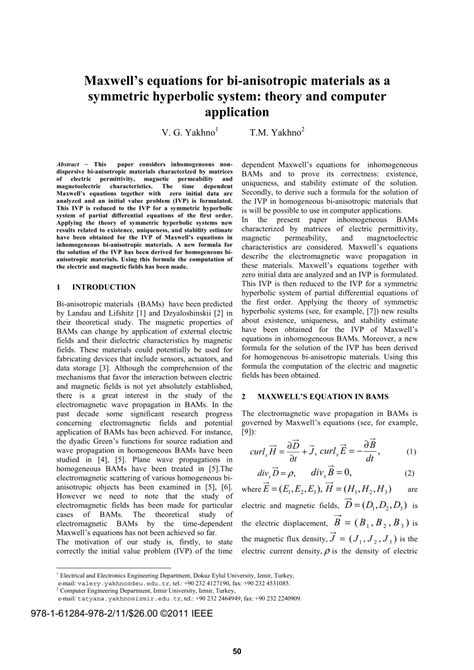 Pdf Maxwells Equations For Bi Anisotropic Materials As A Symmetric Hyperbolic System Theory