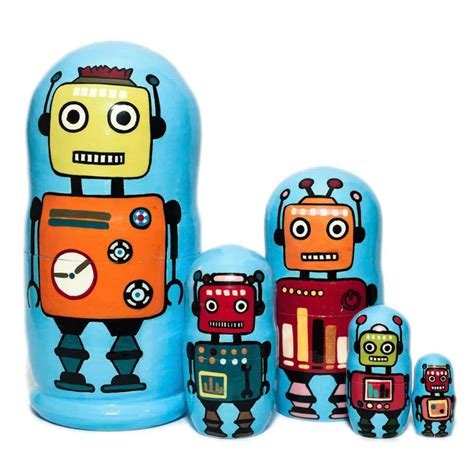 Handmade Robot Nesting Dolls Wooden Montessori Toy 5 Piece Set Etsy