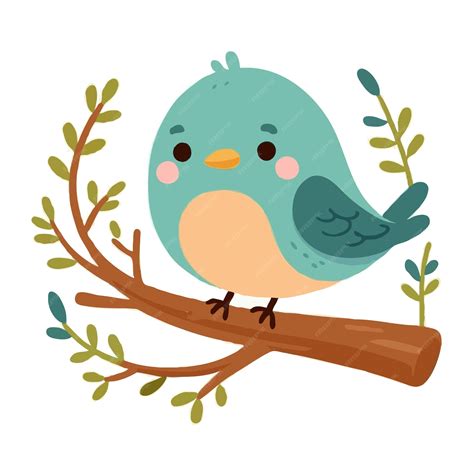 Premium Vector Cute Bird On Brach Tree Cartoon Vector On White Background
