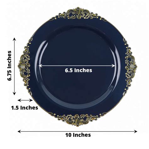 Leaf Embossed Rim Plastic 10 Dinner Plates Navy Bluegold