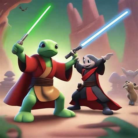 Epic Showdown Jedi Turtle Vs Sith Mickey