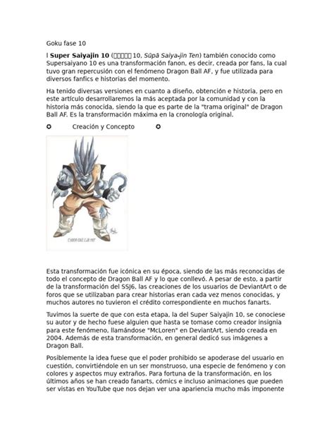 Goku Super Saiyajin 10 Transformación Fanon Pdf Esfera Del Dragón
