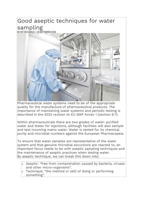 Pdf Good Aseptic Techniques For Water Sampling