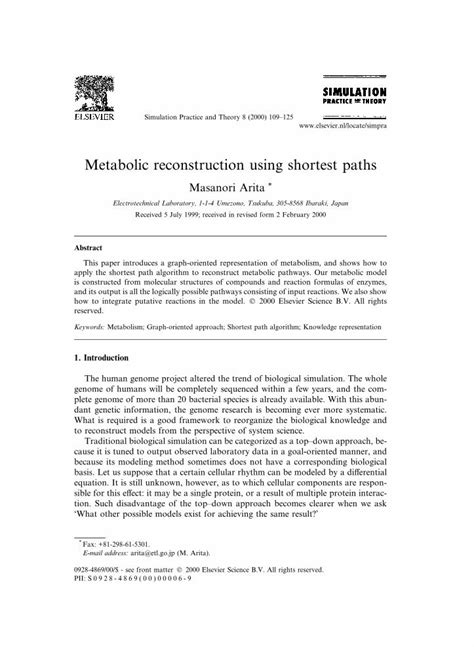 Pdf Metabolic Reconstruction Using Shortest Paths Dokumentips