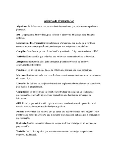 Glosario De Programación Pdf Programación De Computadoras Lenguaje De Programación