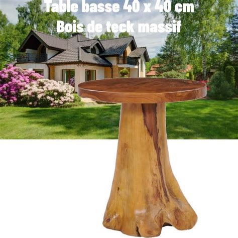 Ces Table Basse 40 X 40 Cm 3 Cm Bois De Teck Massif Couleur Naturelle
