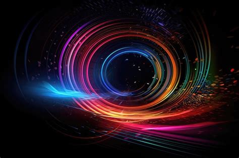 Premium Ai Image Dynamic Abstract Composition With Neon Streaks And Circles Generative Ai