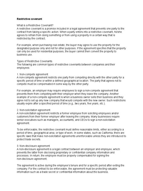 Restrictive Covenant Pdf Covenant Law Employment