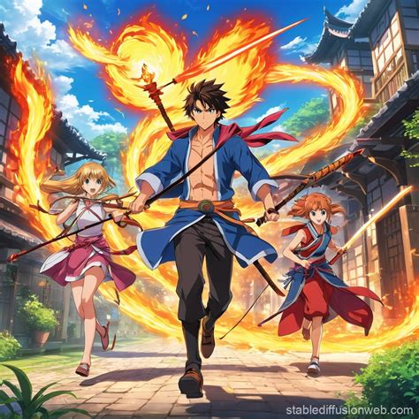 Guy Chased By Woman With Fire Staff Stable Diffusion Online