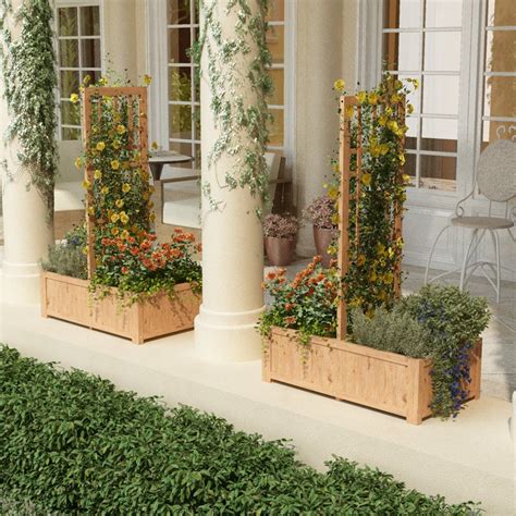 Arlmont And Co Wood Planter Raised Garden Bed With Trellis 45 Inch