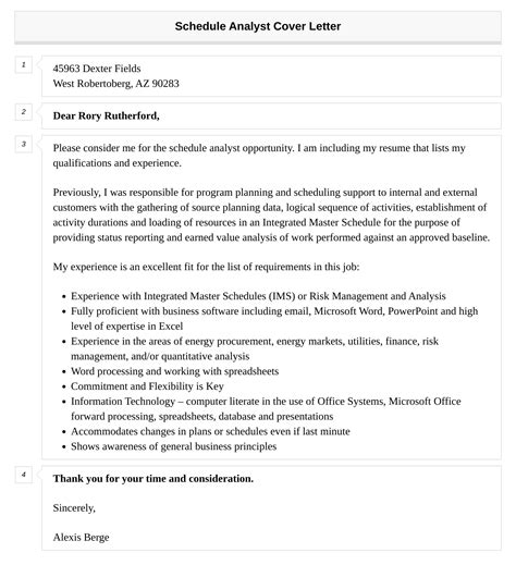 Schedule Analyst Cover Letter Velvet Jobs