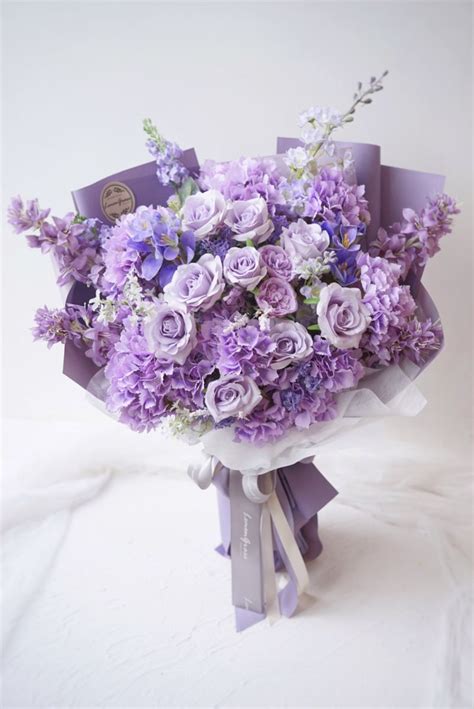 Luxury Purple Flower Bouquet With Ribbons And Tags Lilac Purple