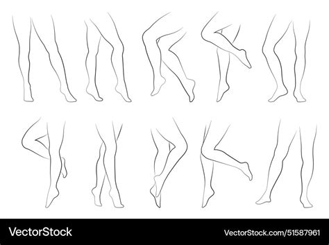 Line Female Legs Nude Body With Bare Feet Vector Image