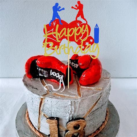 Arthsdite 1pc Boxing Happy Birthday Cake Topper Boxing Gloves Cake