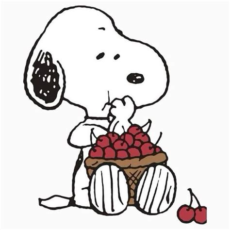 A Drawing Of A Snoopy Holding A Basket Of Cherries