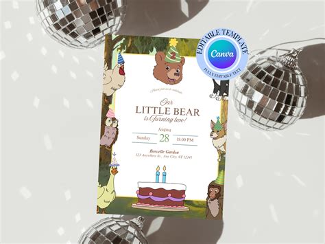 Our Little Bear Birthday Invitation Template Editable Canva Invite Cute